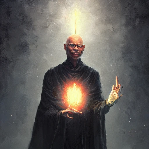 a stunning black bald wizard casting a spell, extremely detailed ...