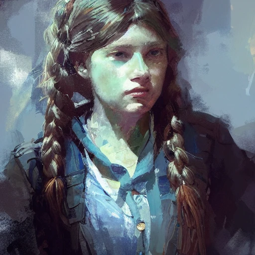 Professional impressionist painting of a girl scout with braided ...