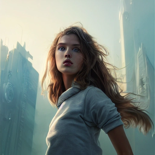 Beautiful young girl, long windblown hair, detailed face, detail ...