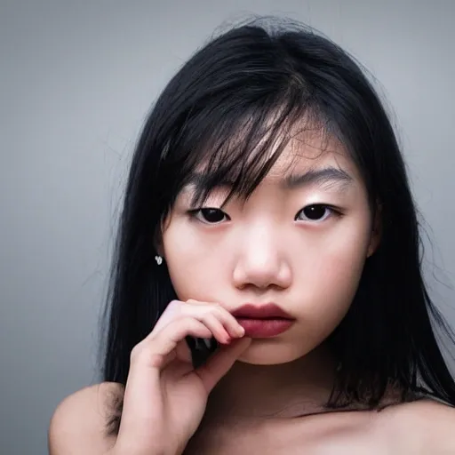 Analogue Style Young Girl Asian Photo Model Sideways She Is