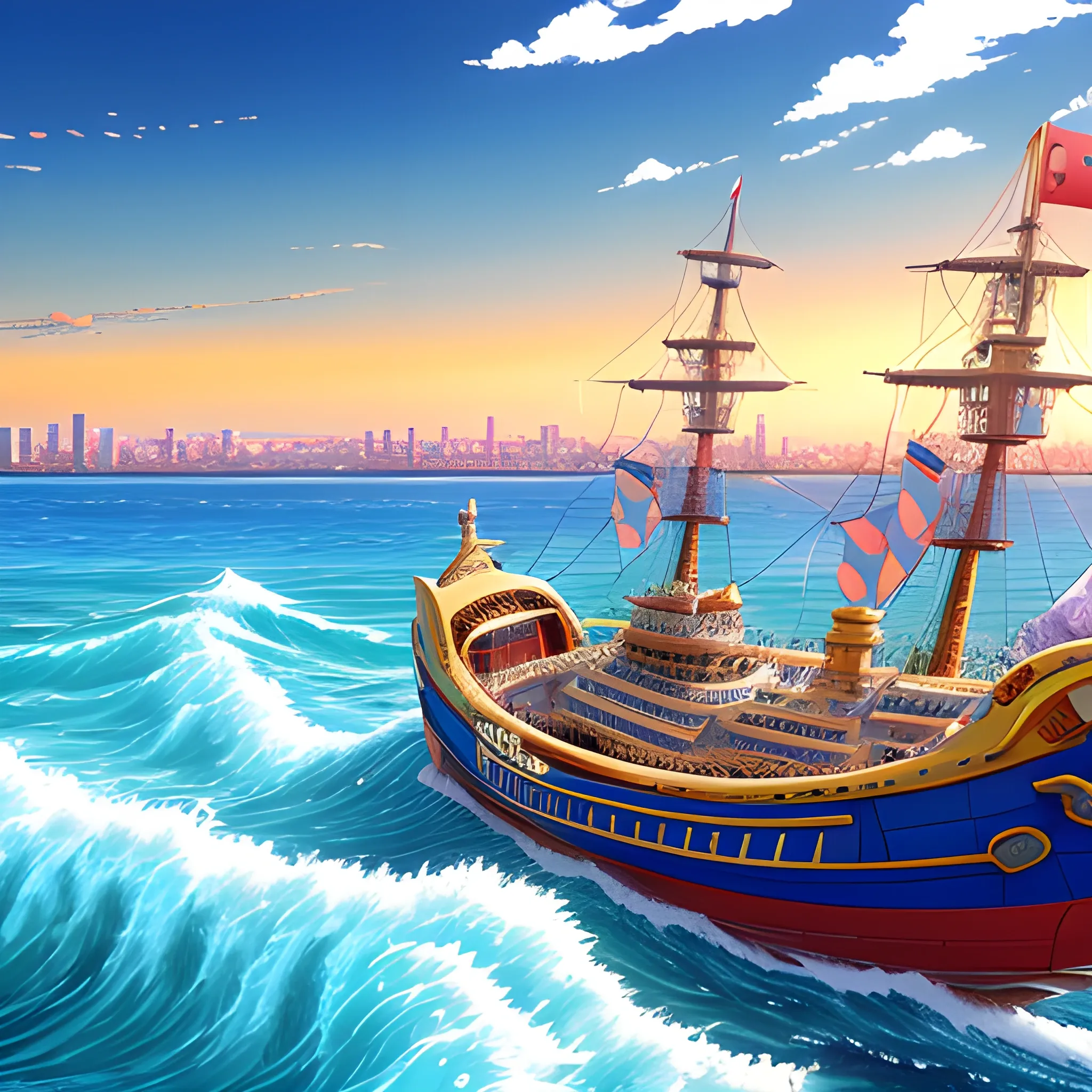 Anime City One Piece Landscape View Boat In Ocean Ultra Rea Anime City One Piece Landscape View Boat In Ocean Ultra Rea