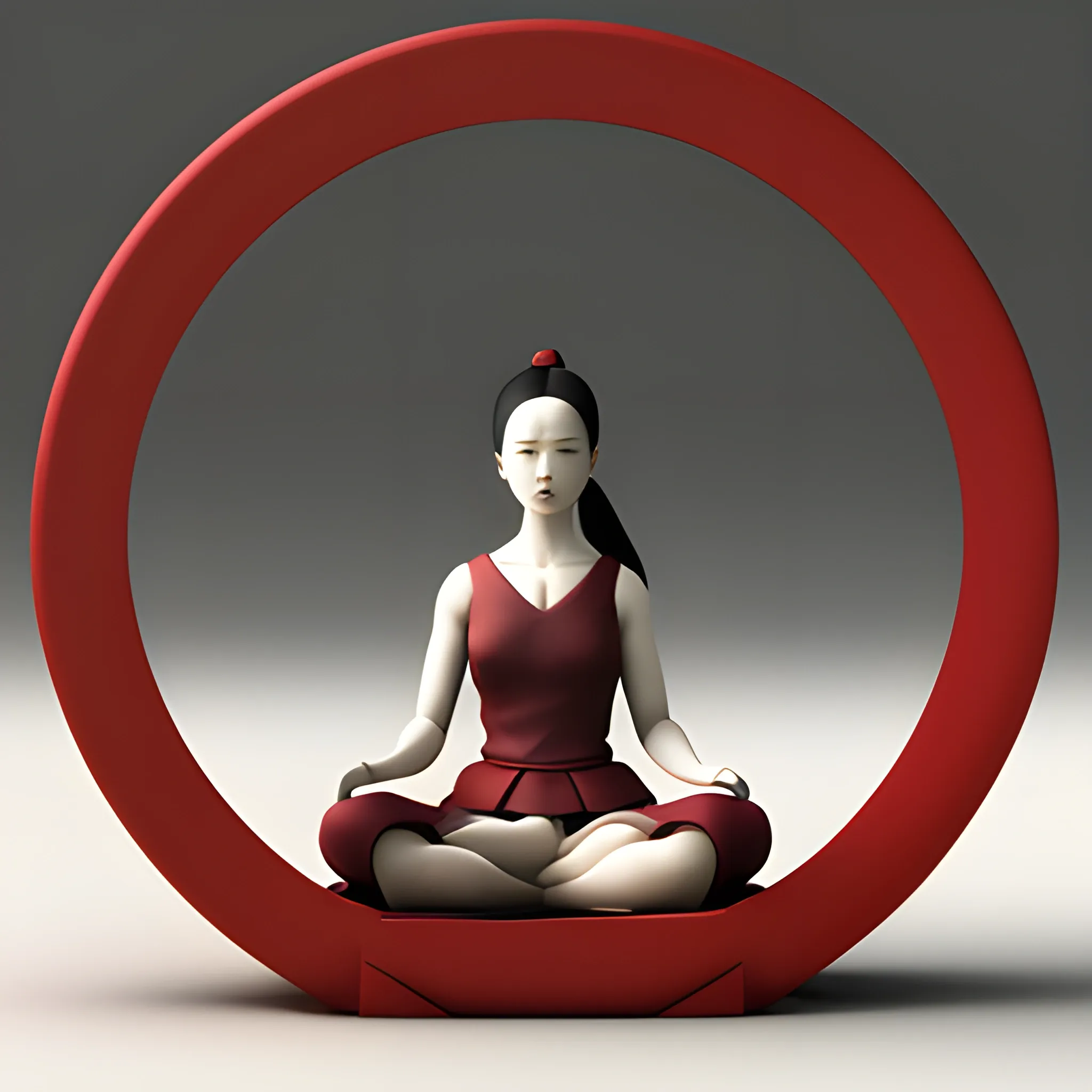 Image Of Woman Sitting In A Red Circle Around Something In The