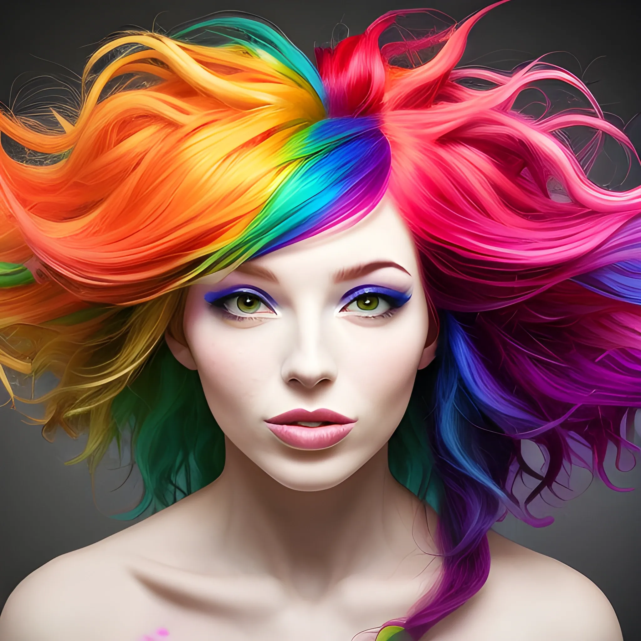 The Woman Is Wearing Multicolored Hair Vibrant Color Scheme Arthub ai
