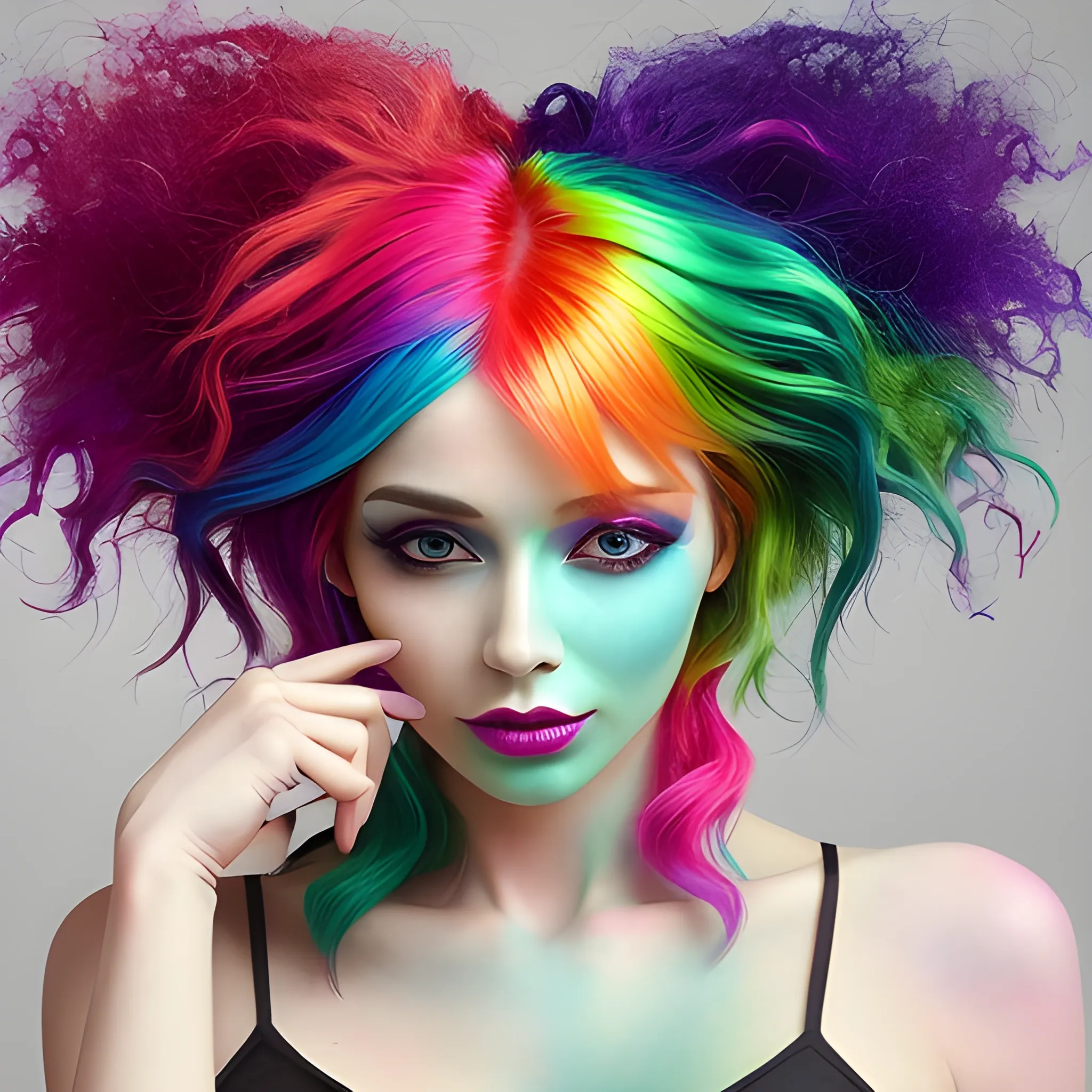 The Woman Is Wearing Multicolored Hair Vibrant Color Scheme Arthub ai