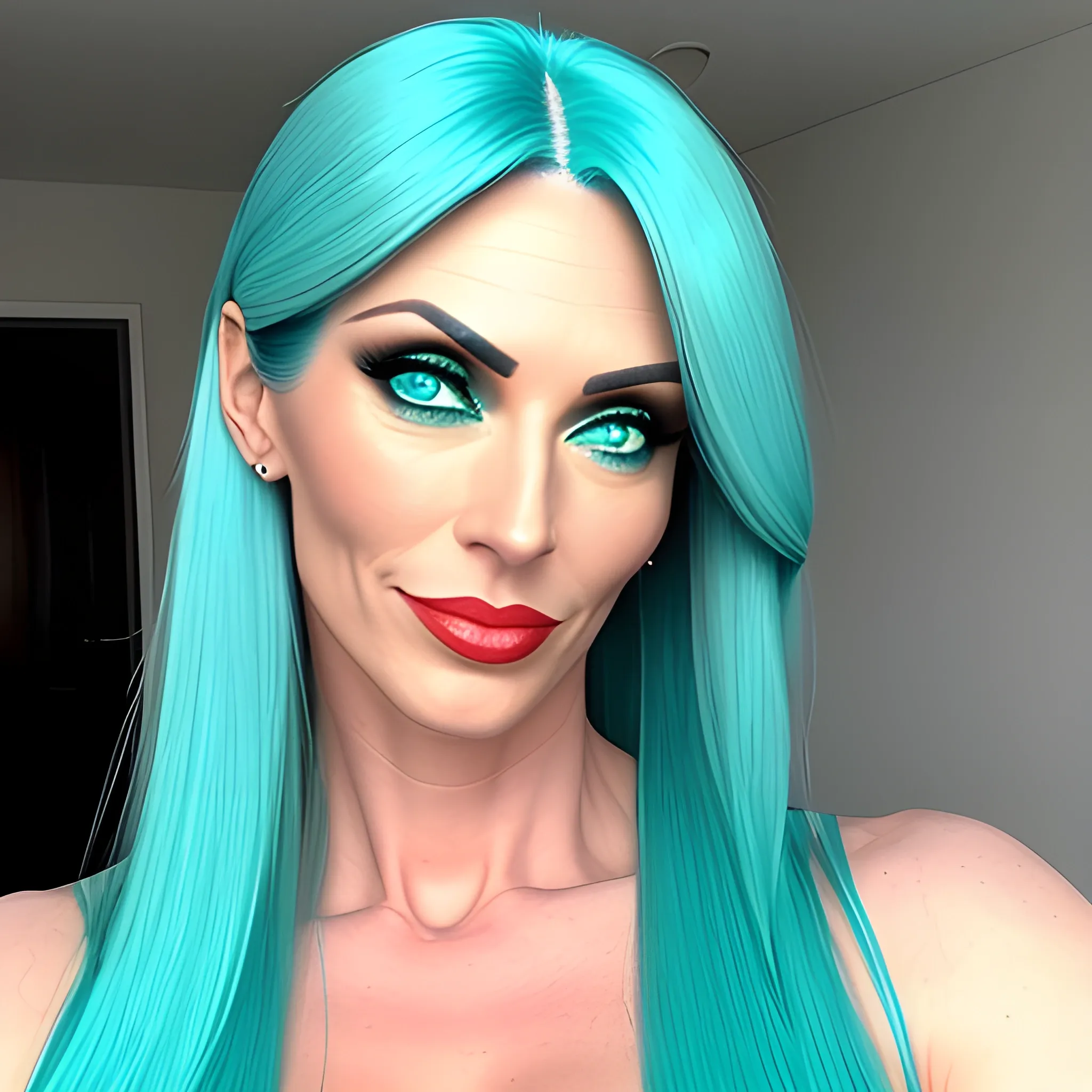 Age 40 Years Old Gender Female Long Straight Turquoise Blue Ha Age 40 Years Old Gender Female Long Straight Turquoise Blue Ha