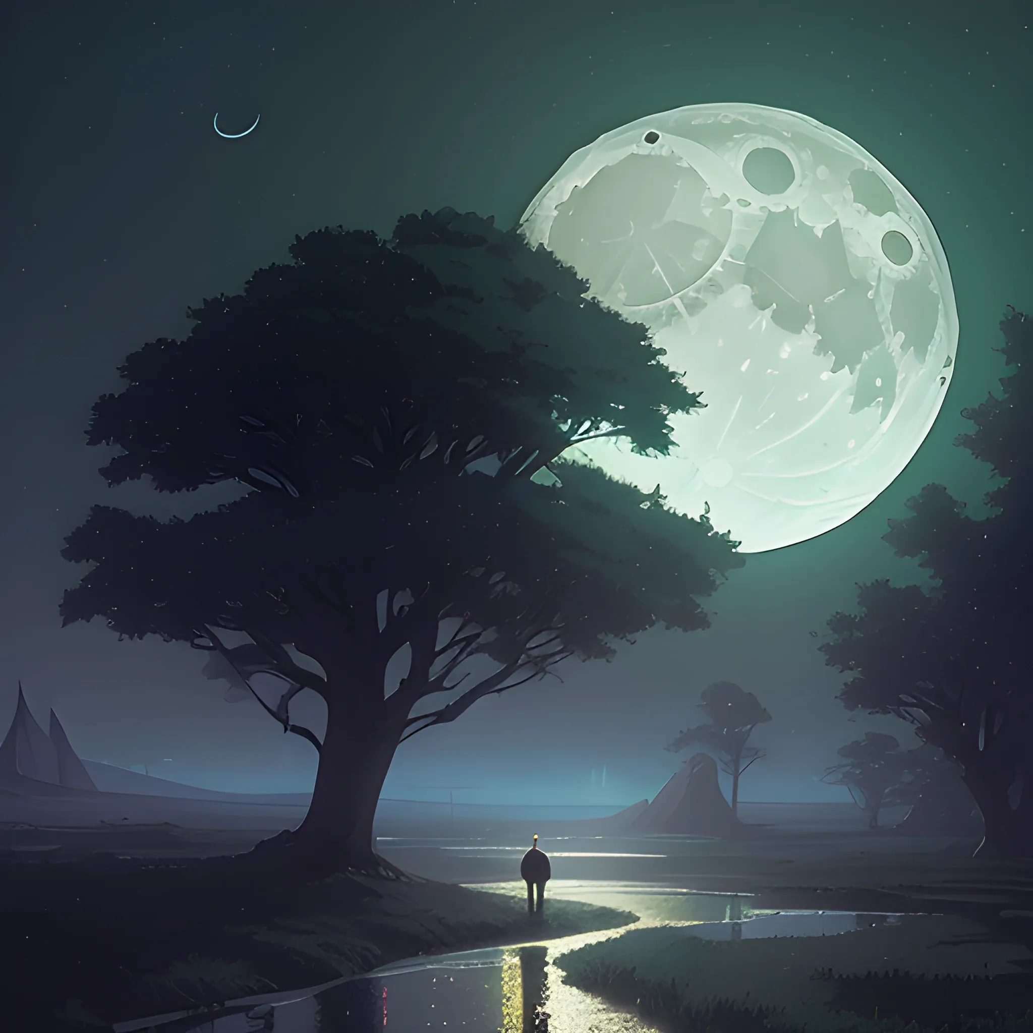 moon, night... in the style of makoto shinkai and greg rutkowski and ...
